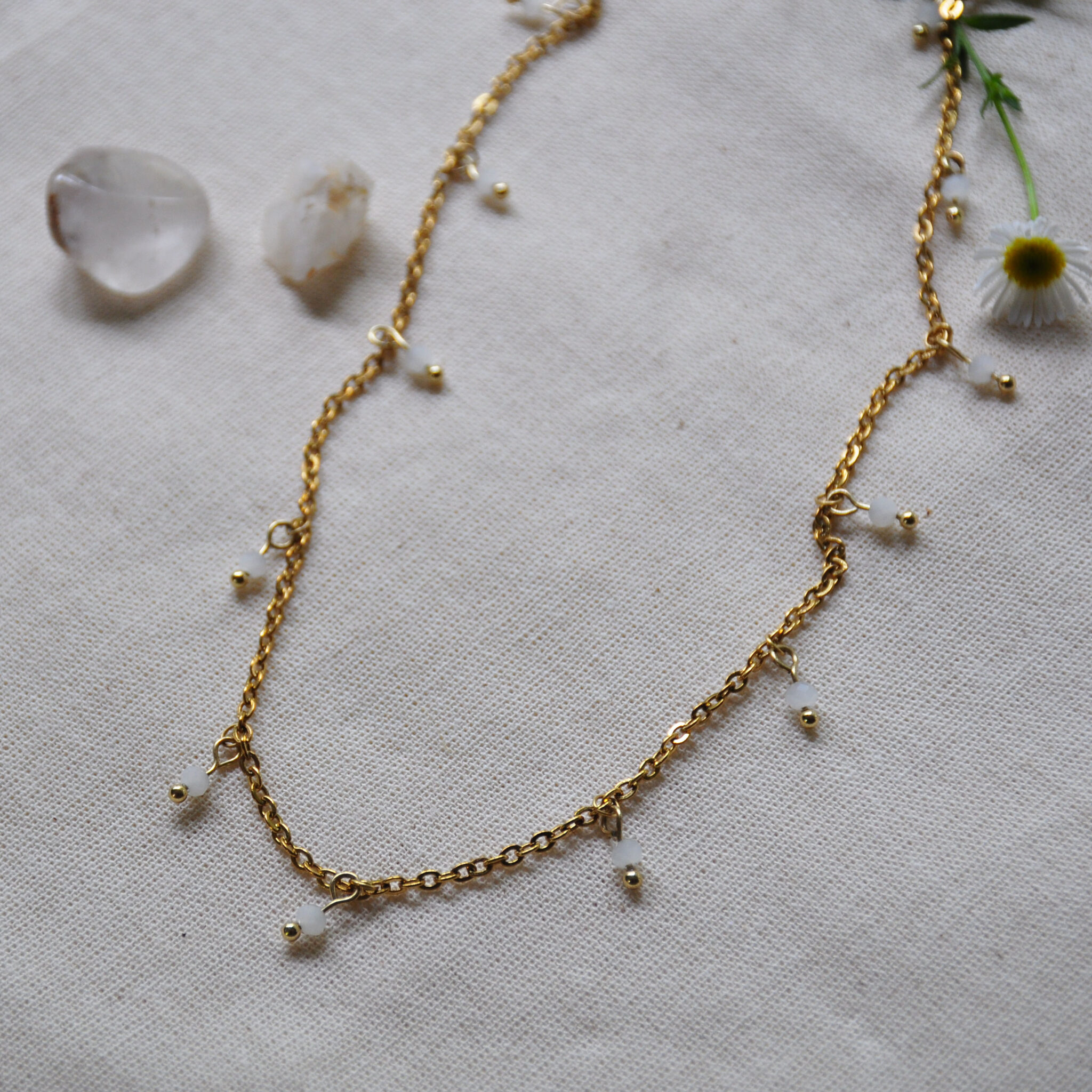 White beaded chain necklace - Muga Muga Handmades